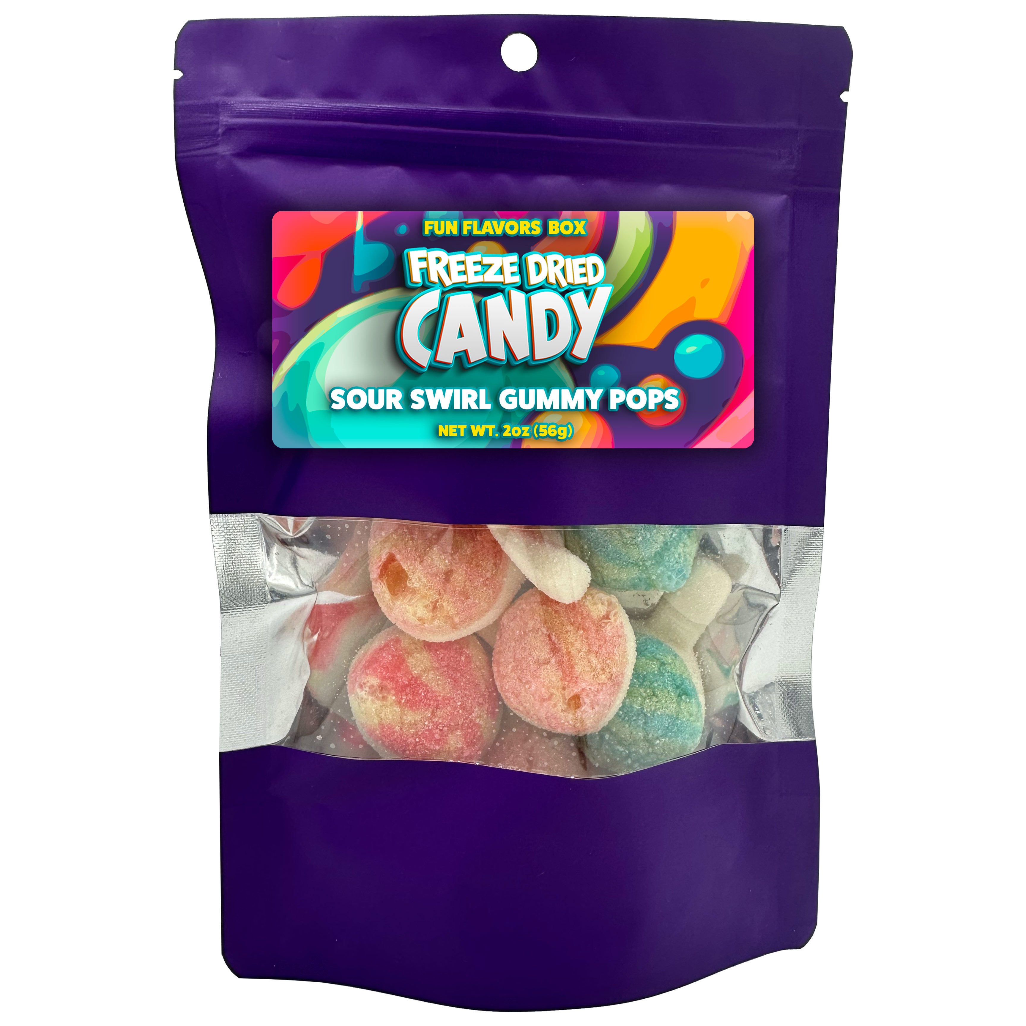 Fun Flavors Box Freeze Dried Candy Sour Swirl Gummy Pops Crunch Treats 2 oz